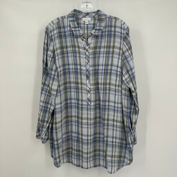 J. Jill | Tops | J Jill Womens Plaid Top Size L Love Linen Coastal ...